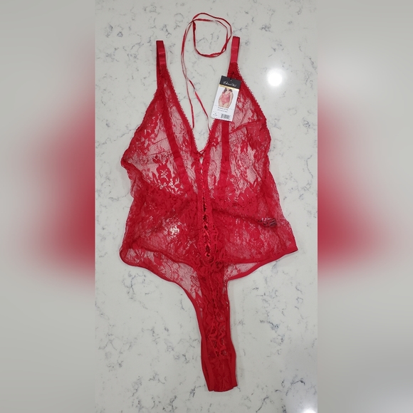 Intimates & Sleepwear | Nwt Queen Size Red Lace Lingerie Bodysuit ...